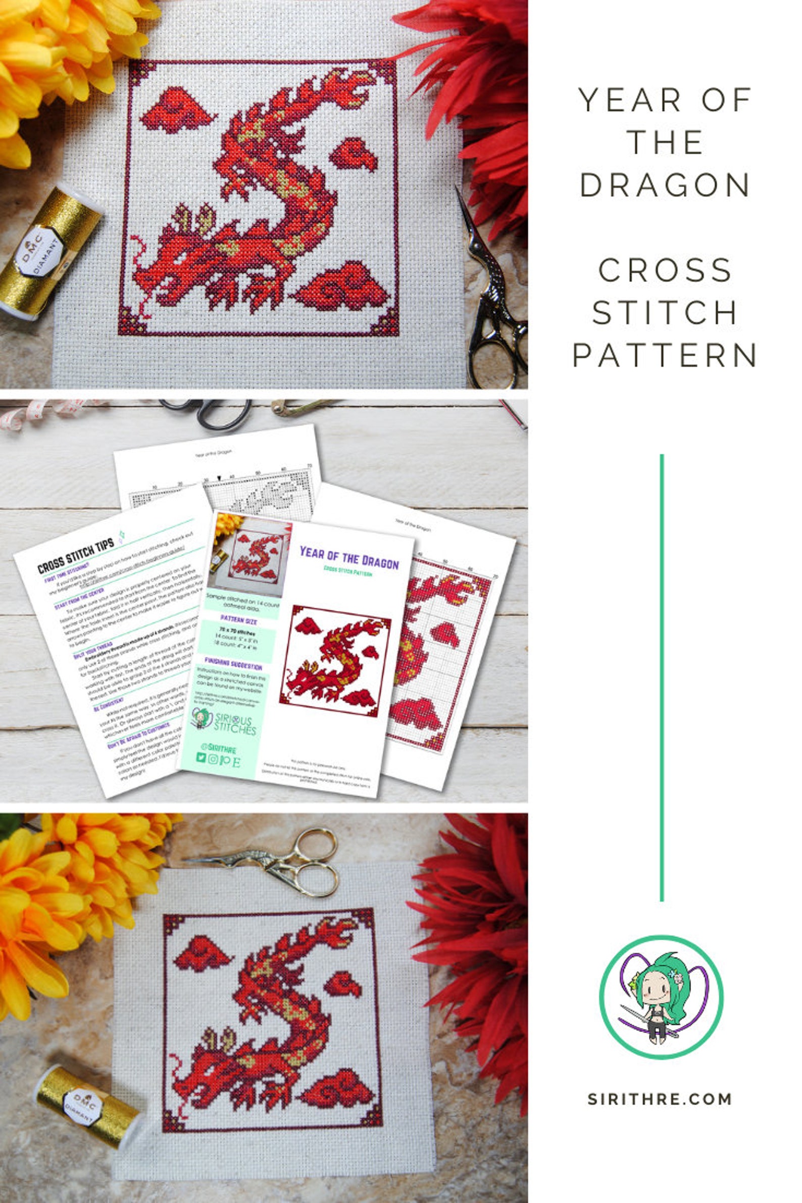 Year of the Dragon Cross Stitch Pattern - Chinese New Year Inspired ...