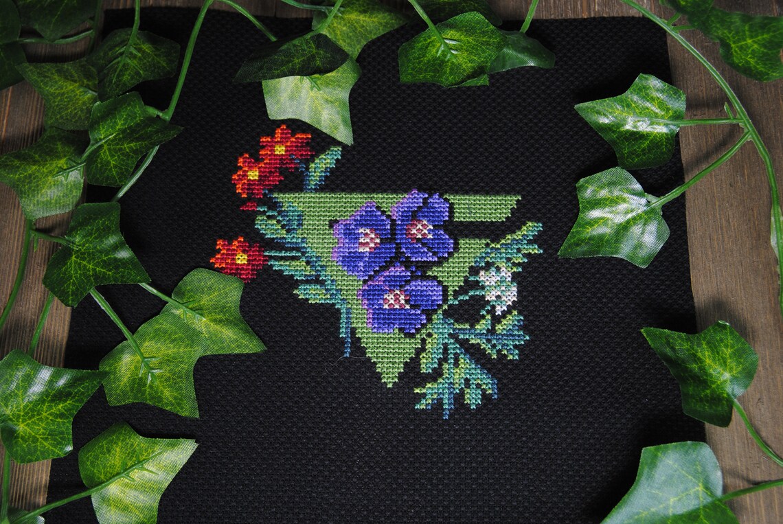 Witcher Cross Stitch Pattern - Axii Sign Floral Art Design - DIY ...