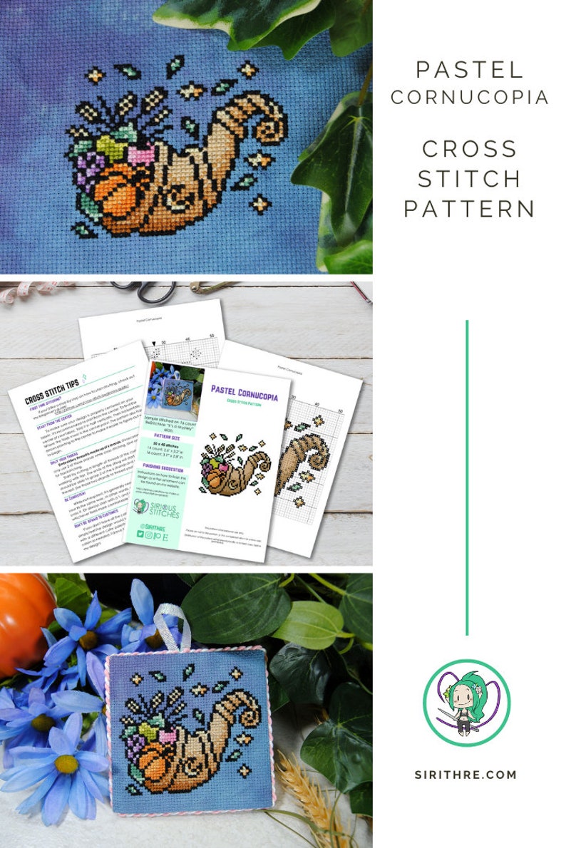 Pastel Cornucopia Cross Stitch Pattern - Horn of Plenty - Kawaii Cute ...