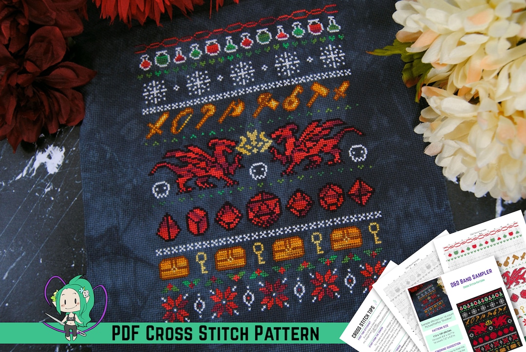 D&D Cross Stitch Pattern - Band Sampler Design - Dungeons and Dragons ...