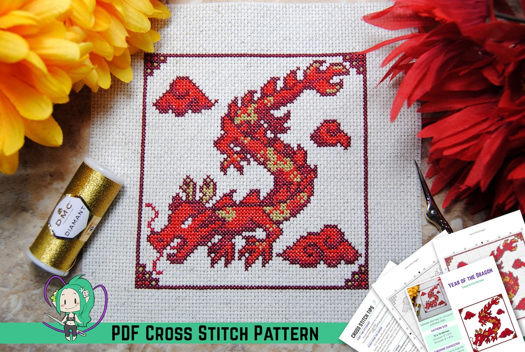 Year of the Dragon Cross Stitch Pattern - Chinese New Year Inspired ...