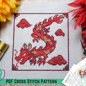 Year of the Dragon Cross Stitch Pattern - Chinese New Year Inspired ...