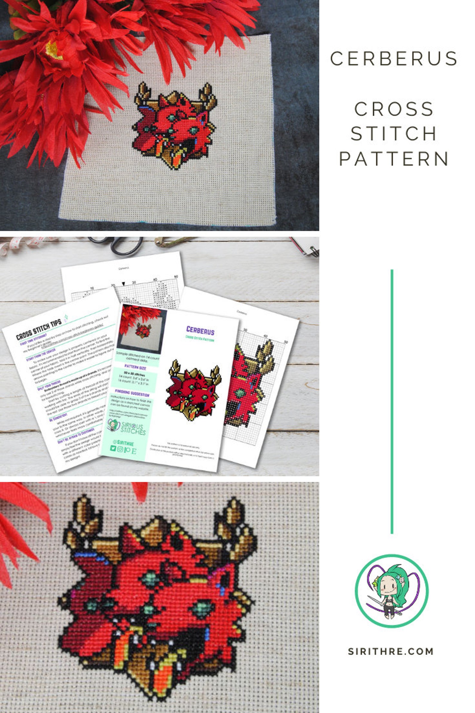 Hades Cross Stitch Pattern - Cerberus, Guardian of the Gates of the ...