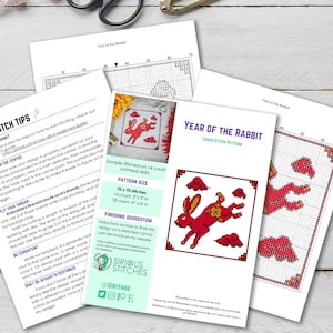 Year of the Rabbit Cross Stitch Pattern - Chinese New Year Inspired ...
