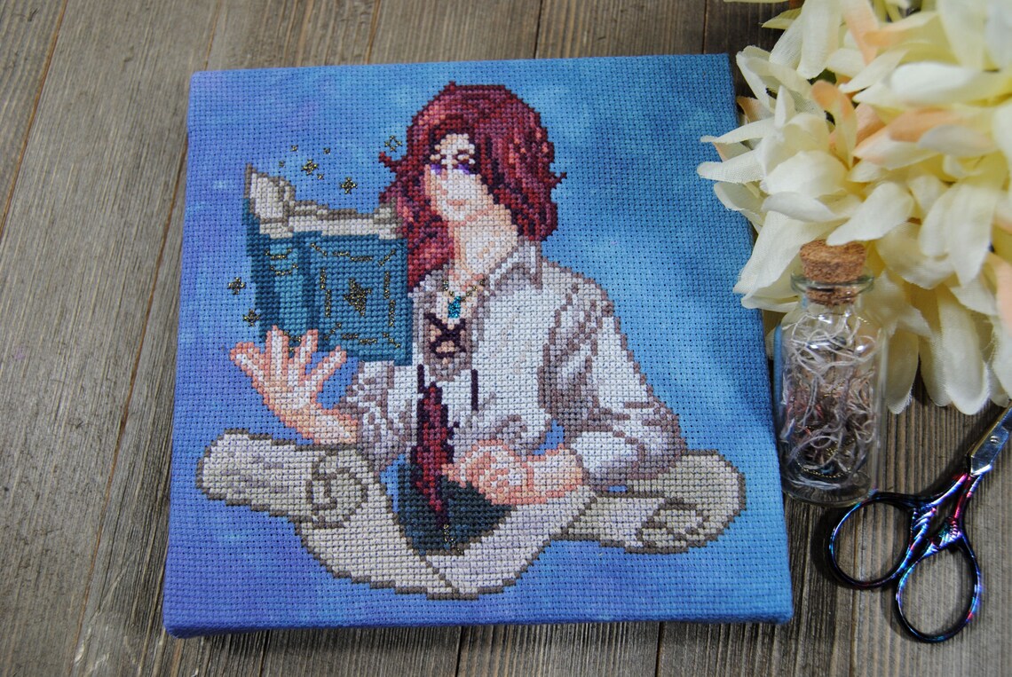 Wizard Cross Stitch Pattern Itsrainingcolor Merlin OC Art - Etsy