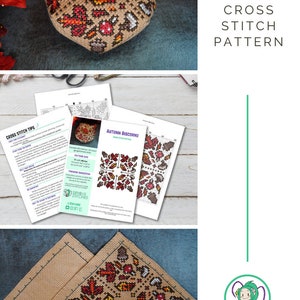 Biscornu Cross Stitch Pattern - Autumn Leaf, Acorn, & Mushroom Pattern ...