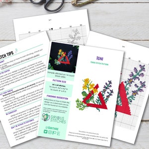 Witcher Cross Stitch Pattern - Igni Sign Floral Art Design - DIY ...