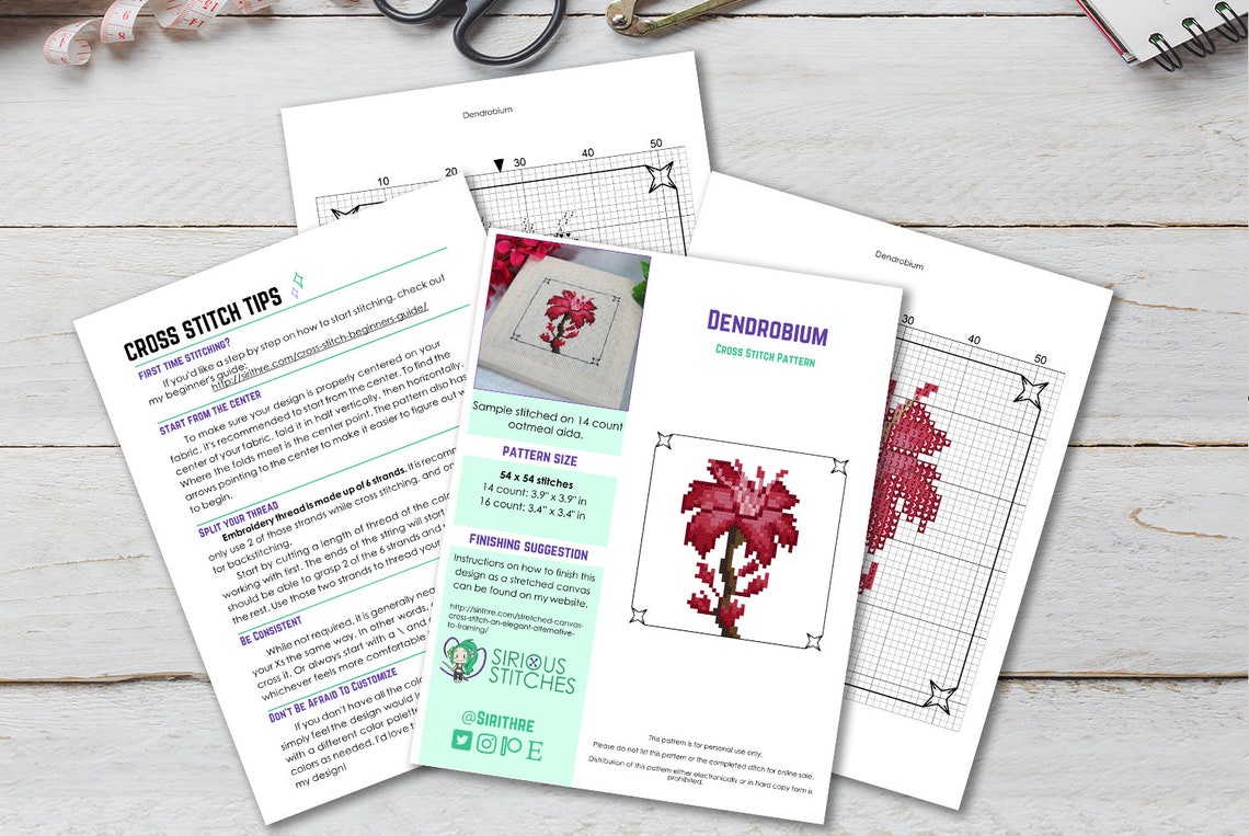 Genshin Impact Cross Stitch Pattern - Dendrobium - Inazuma Flower Study ...