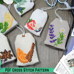 Teabag Scissor Fob Cross Stitch Pattern - Lavender Chamomile, Chai ...