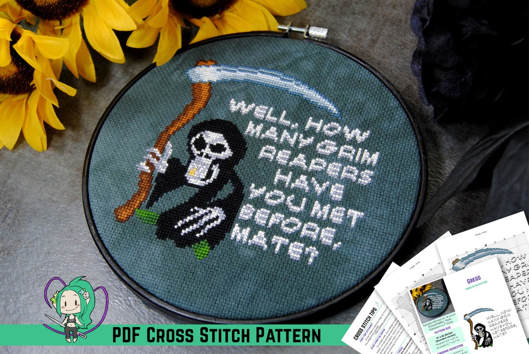 Grim Reaper Cross Stitch Pattern - Gregg Hoop Design - DIY Conker Decor ...