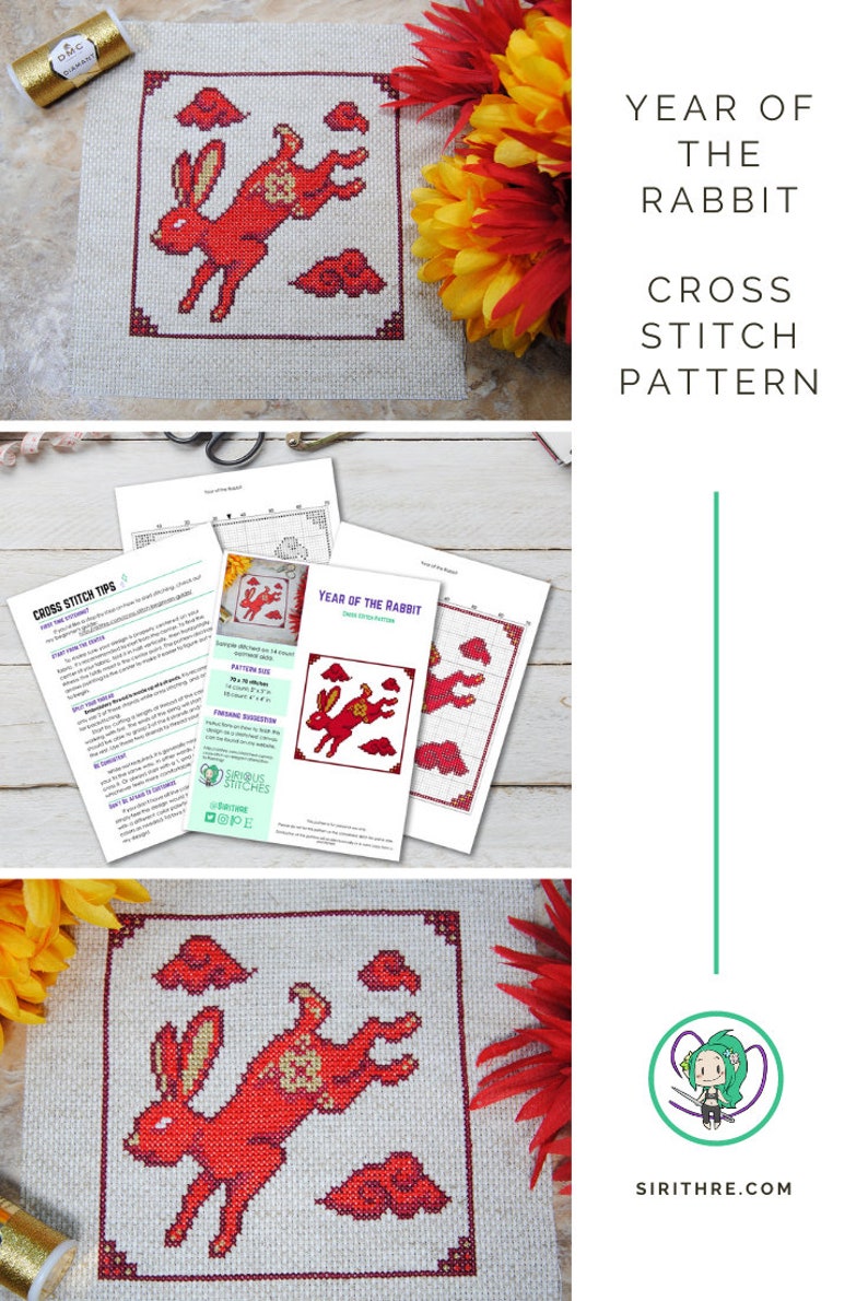 Year of the Rabbit Cross Stitch Pattern Chinese New Year - Etsy