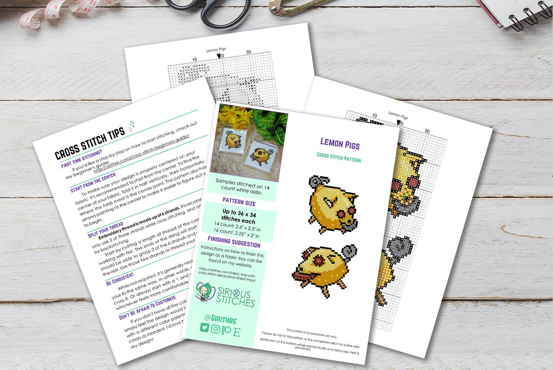 Lemon Pig Cross Stitch Patterns - New Year's Good Luck Charm Design ...