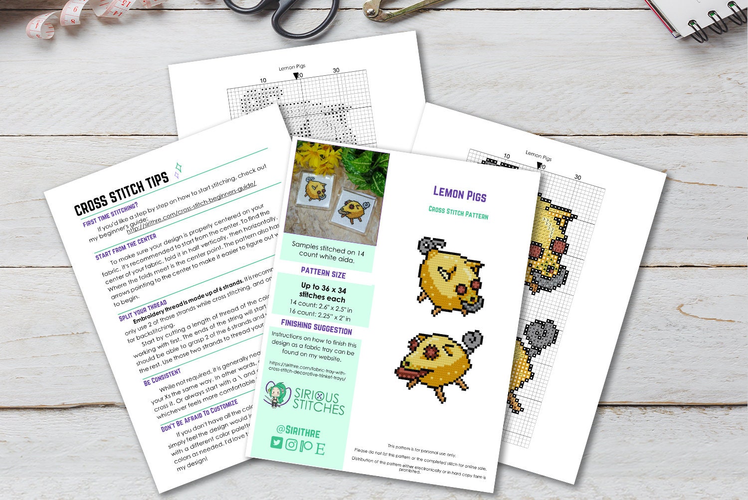 Lemon Pig Cross Stitch Patterns - New Year's Good Luck Charm Design ...