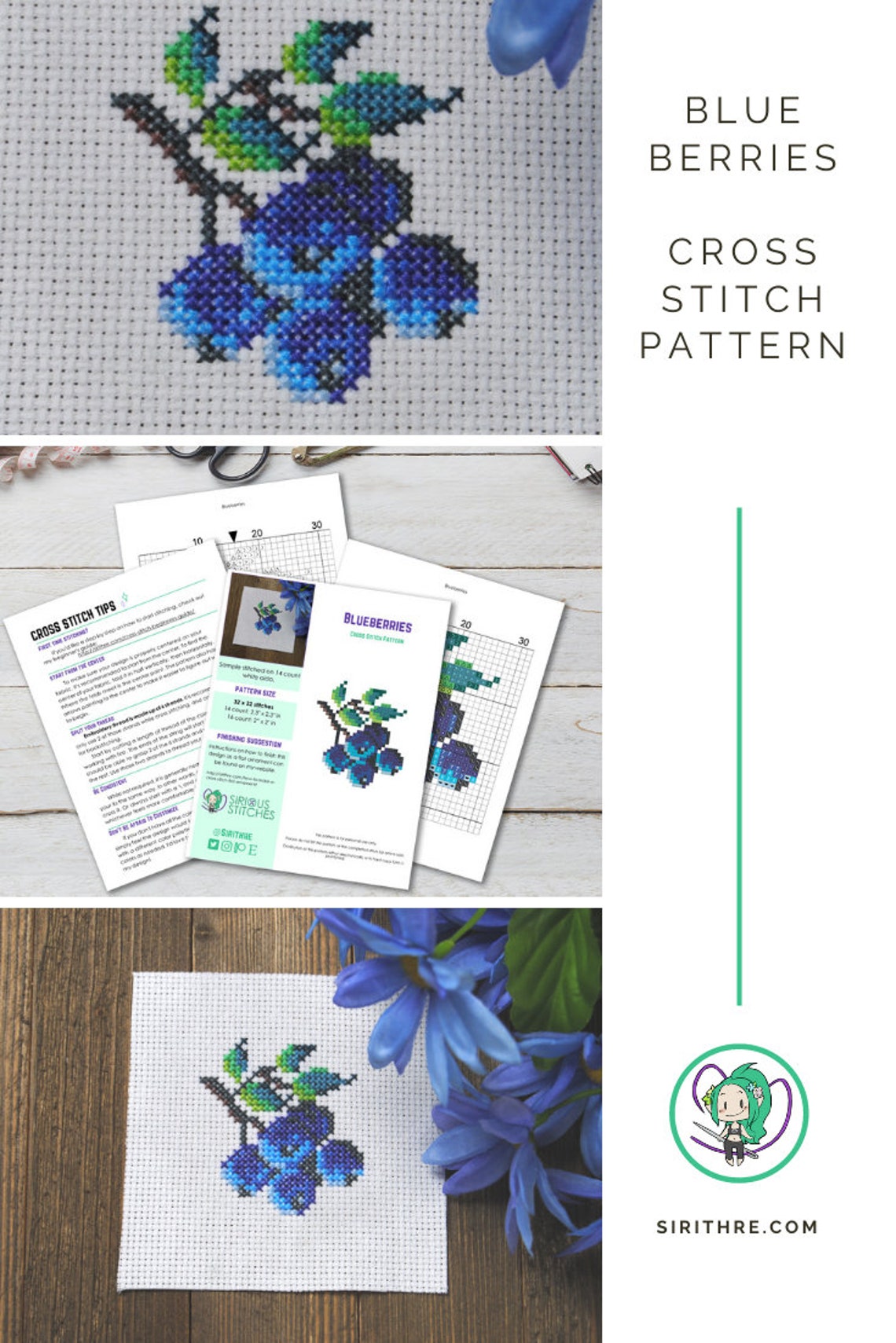 Blueberry Cross Stitch Pattern Fruit Mini Small Easy | Etsy