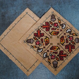 Biscornu Cross Stitch Pattern - Autumn Leaf, Acorn, & Mushroom Pattern ...