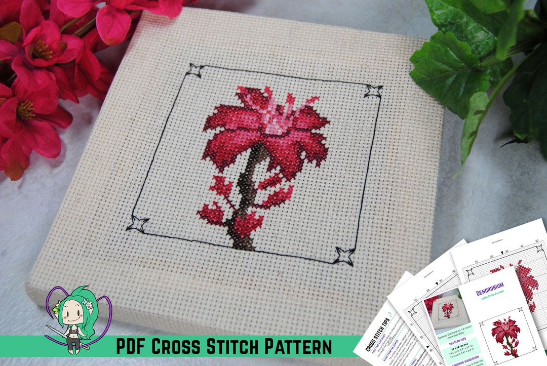 Genshin Impact Cross Stitch Pattern - Dendrobium - Inazuma Flower Study ...