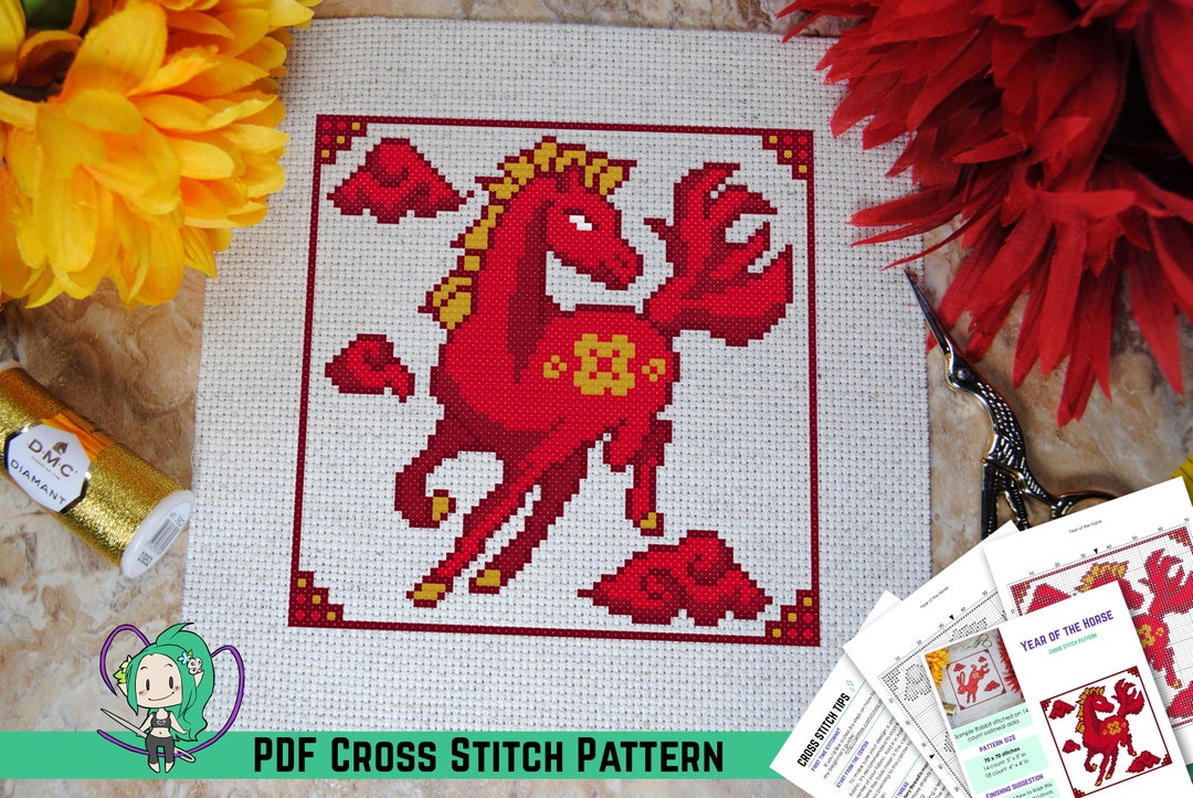 Year of the Horse Cross Stitch Pattern - Chinese New Year Inspired ...