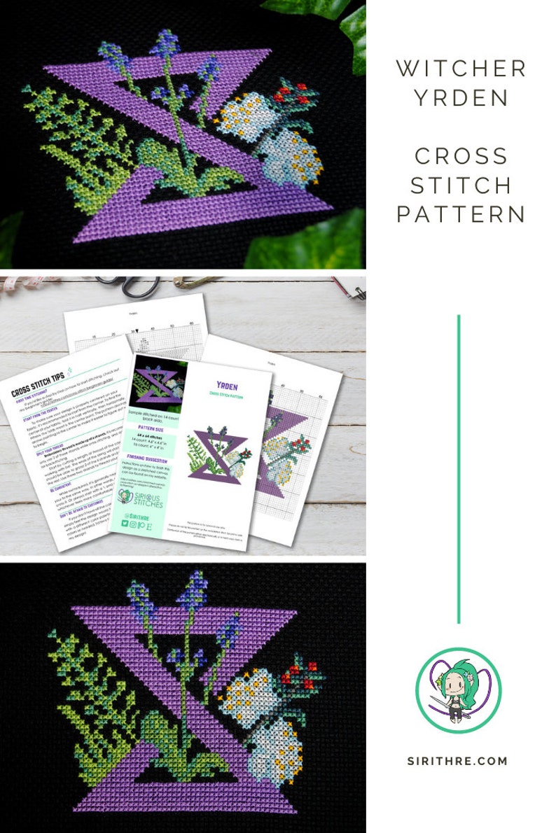 Witcher Cross Stitch Pattern Yrden Sign Floral Art Design - Etsy