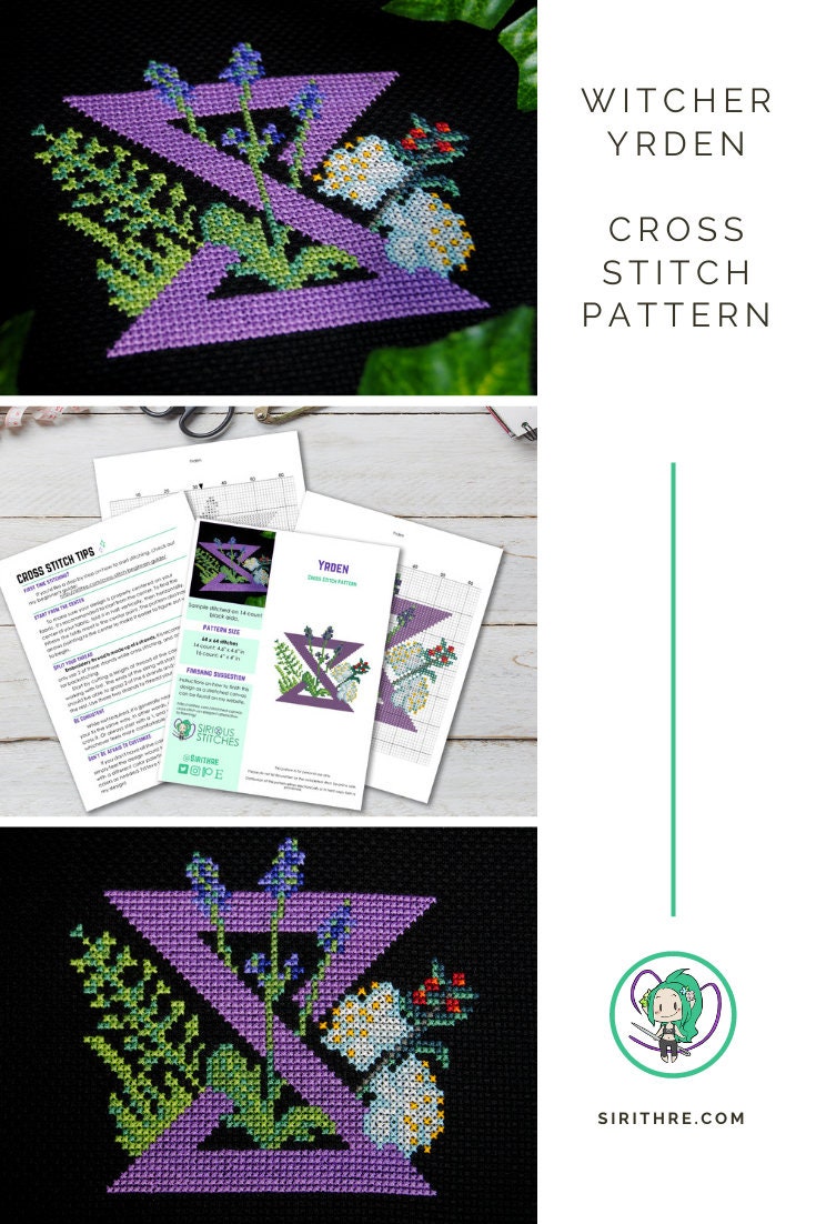 Witcher Cross Stitch Pattern Yrden Sign Floral Art Design - Etsy
