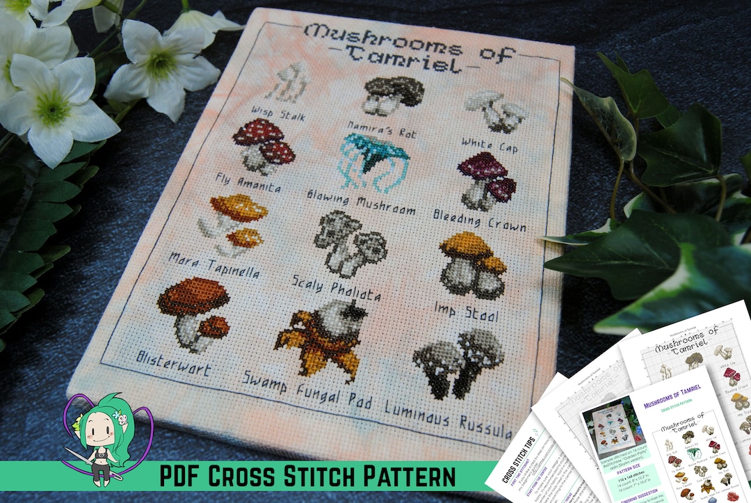 Tamriel Mushrooms Cross Stitch Pattern - Skyrim and Morrowind Inspired ...