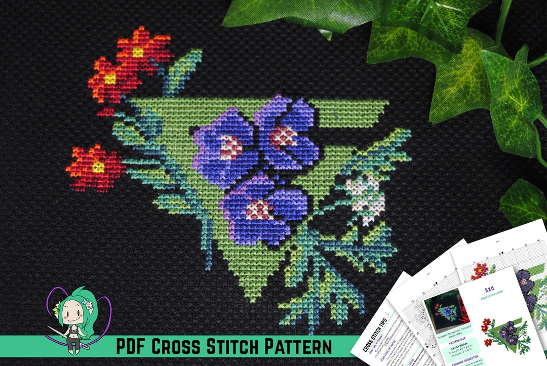 Witcher Cross Stitch Pattern - Axii Sign Floral Art Design - DIY ...