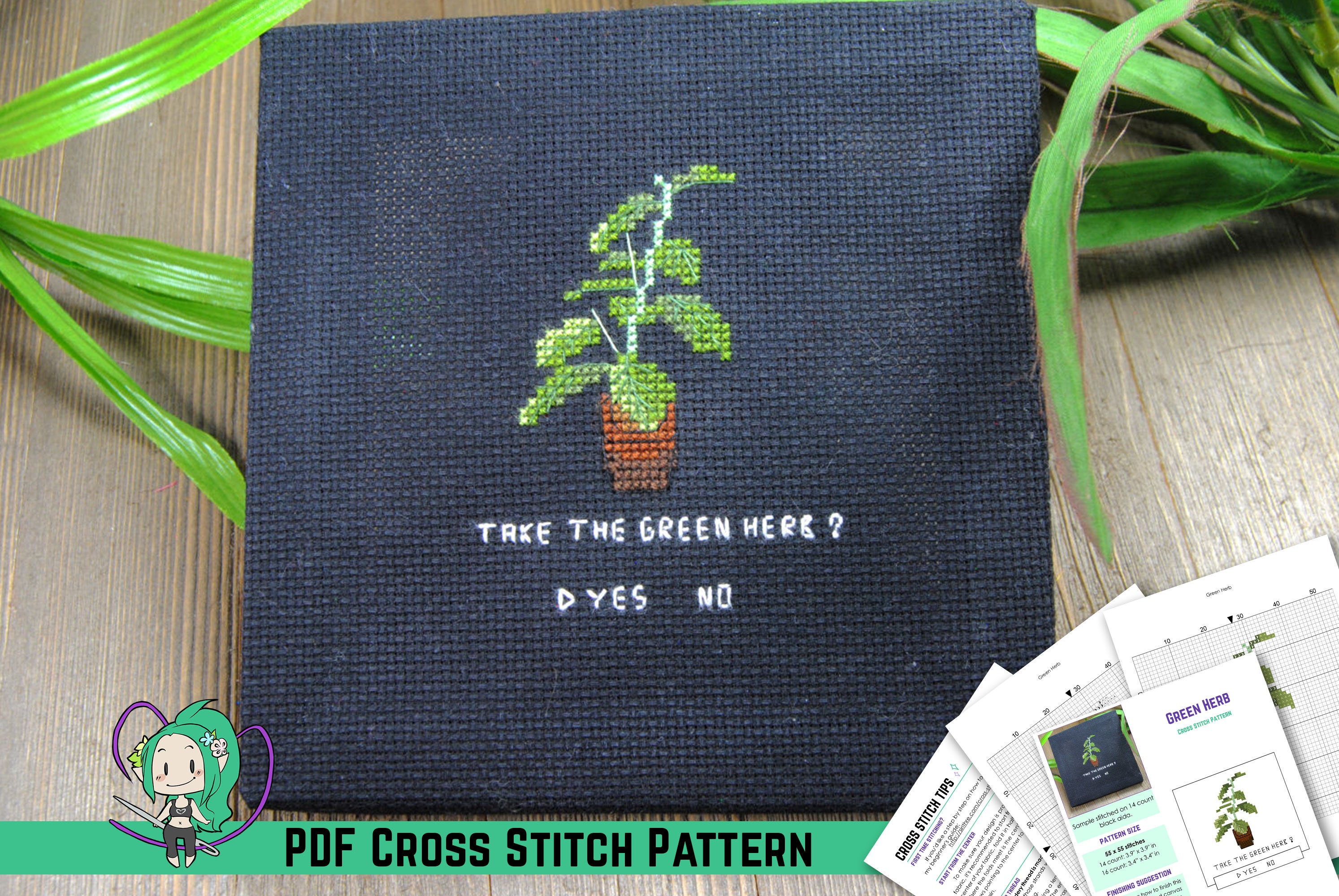 Resident Evil Cross Stitch Pattern - Take the Green Herb - Biohazard ...