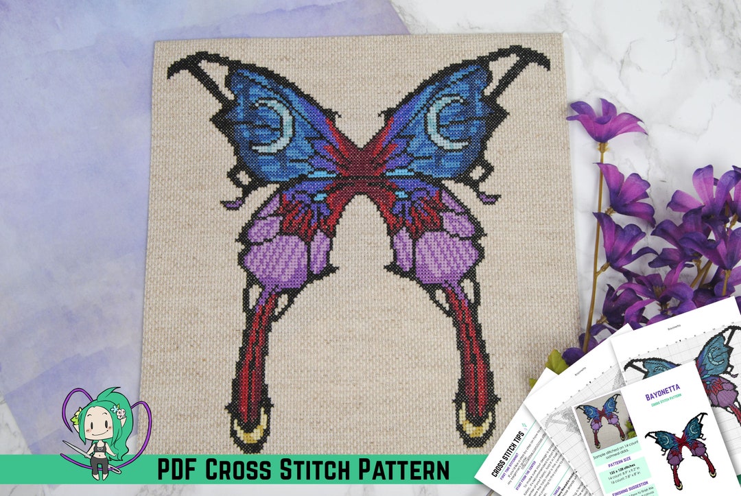 Bayonetta Cross Stitch Pattern - Madama Butterfly Wings Design - Video ...
