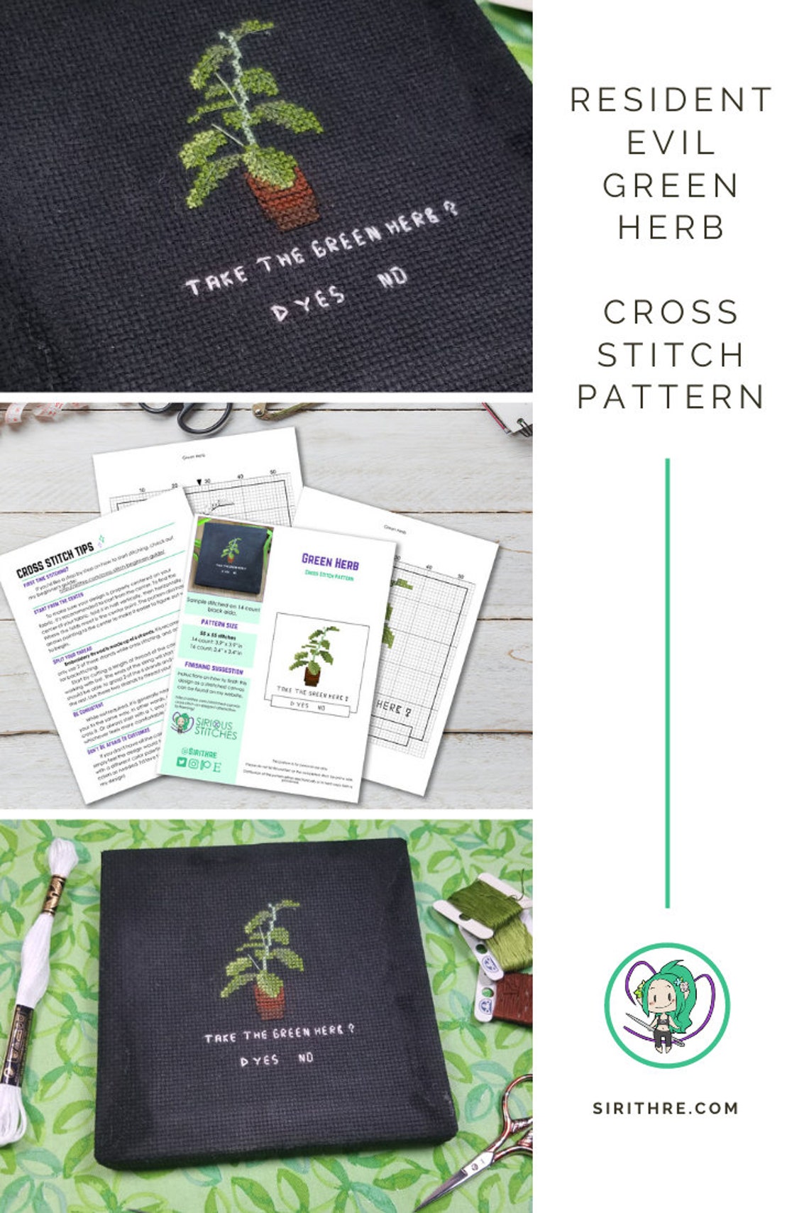 Resident Evil Cross Stitch Pattern - Take the Green Herb - Biohazard ...