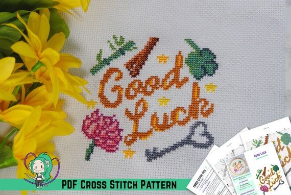 Good Luck Cross Stitch Pattern Shamrock / Clover Bamboo | Etsy