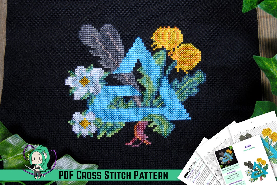 Witcher Cross Stitch Pattern - Aard Sign Floral Art Design - DIY ...