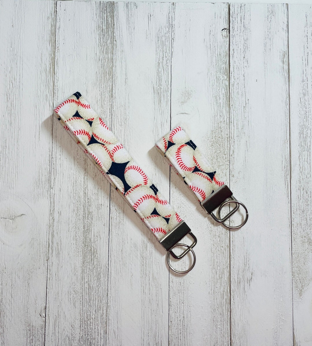 Baseball Fabric Wristlet Keychain, Silver Key Accessories, Key Fob ...