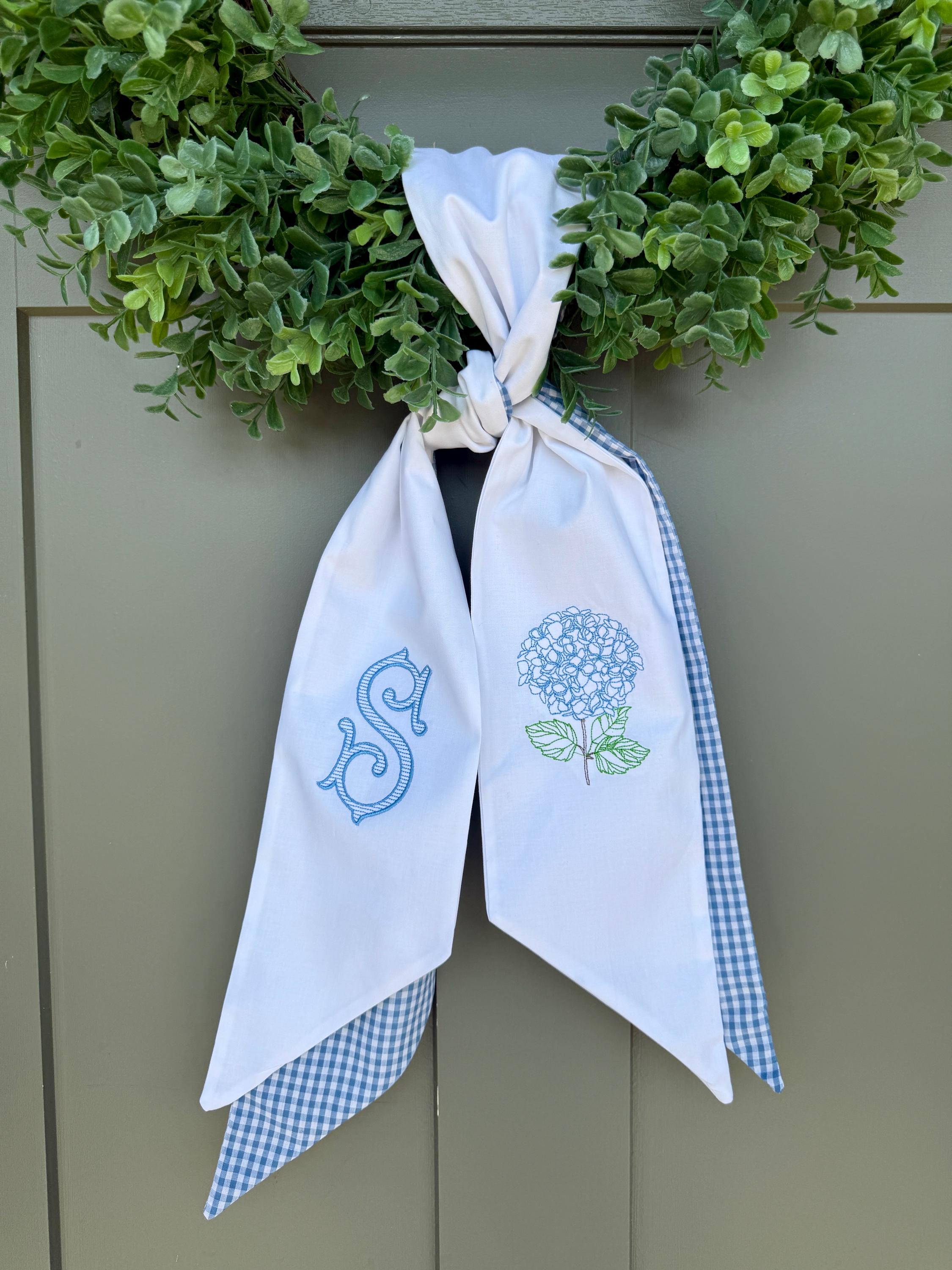Blue Hydrangea Monogram Wreath Sash, Wreath Sash for Front Door ...