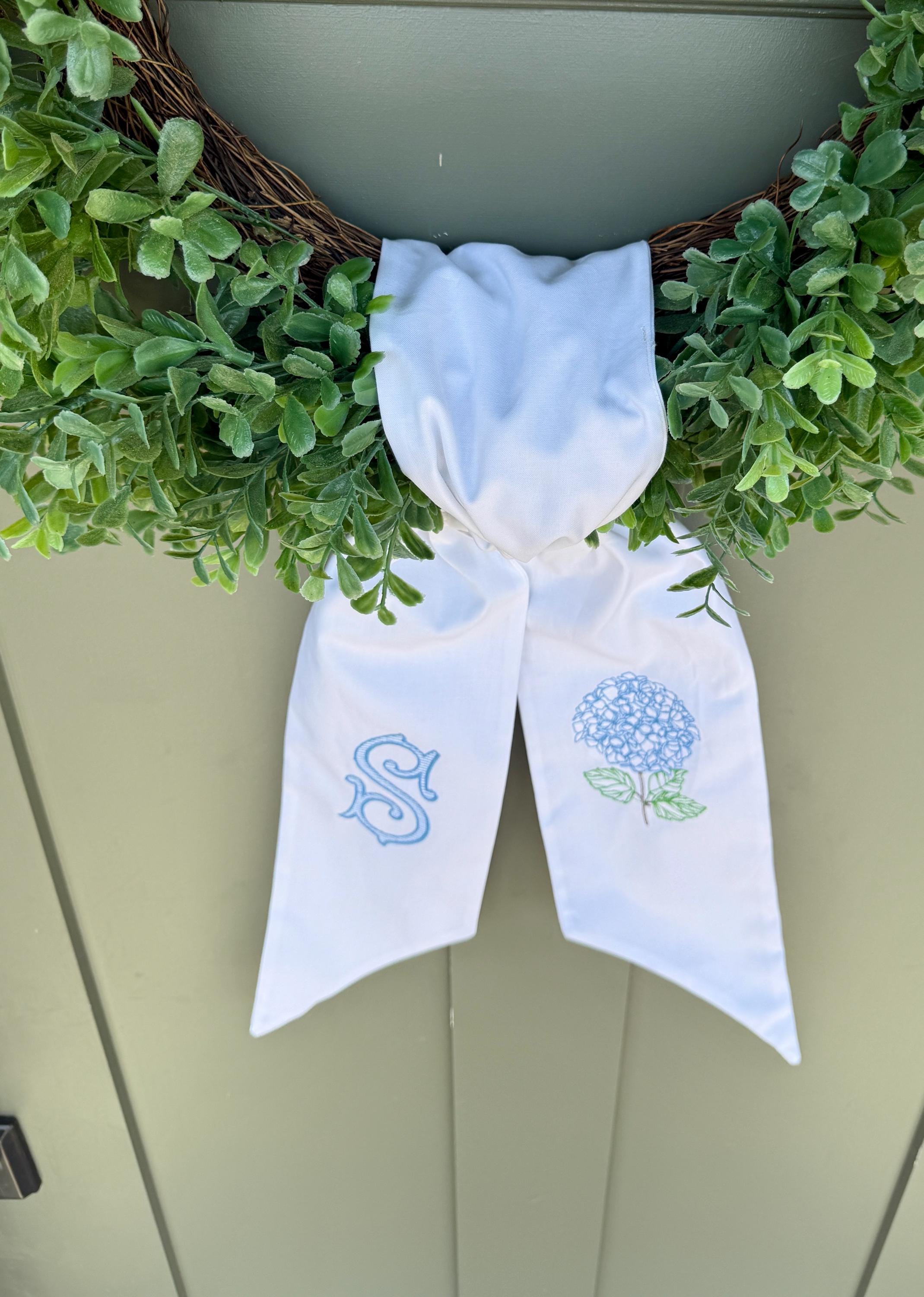 Blue Hydrangea Monogram Wreath Sash, Wreath Sash for Front Door ...