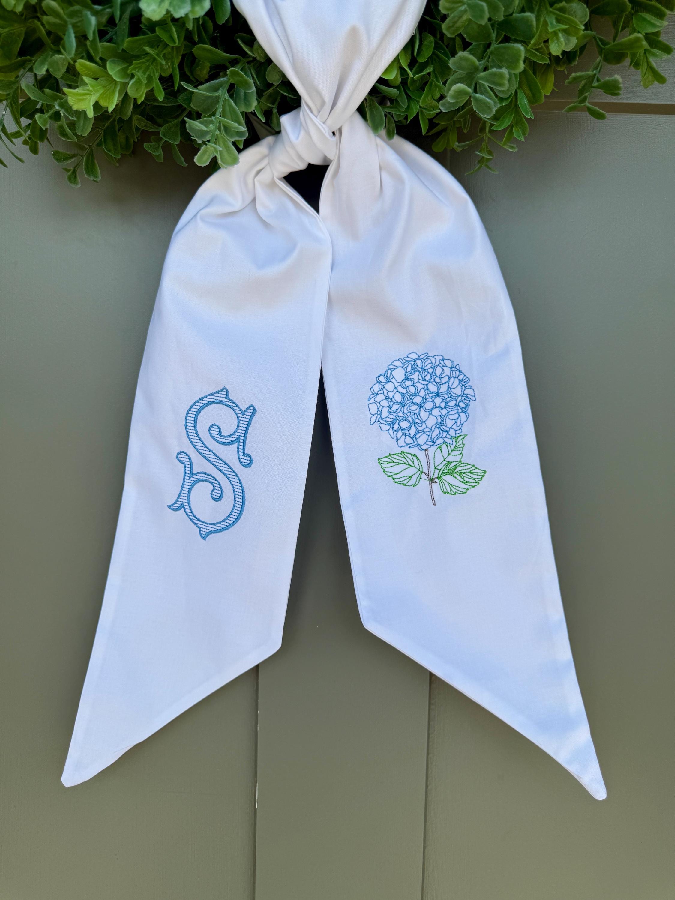 Blue Hydrangea Monogram Wreath Sash, Wreath Sash for Front Door ...