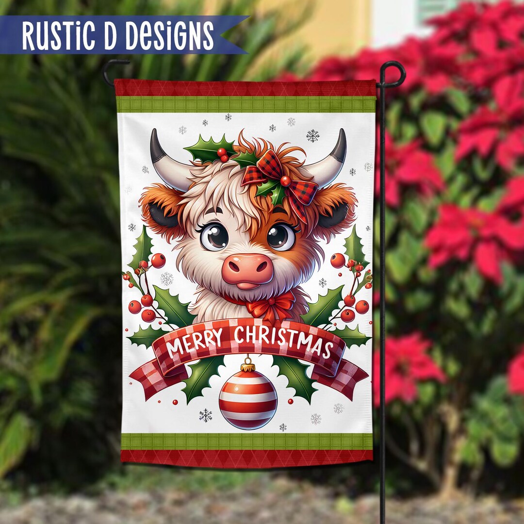 Highland Cow Merry Christmas Home Garden Banner 12"x18" - Etsy