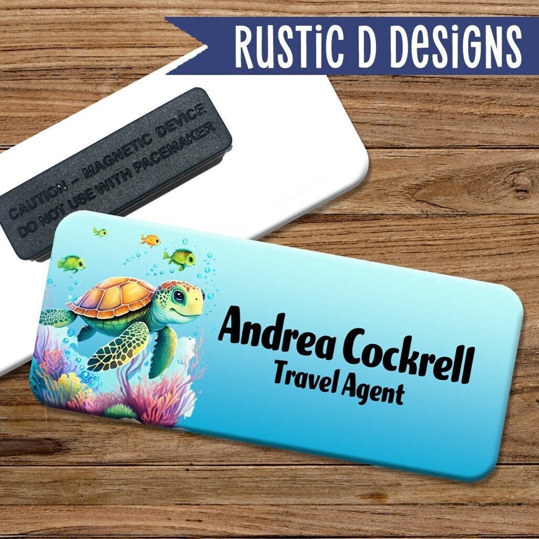Sea Turtle Ocean Beach Magnetic Name Badge, Magnetic Name Tag - Etsy
