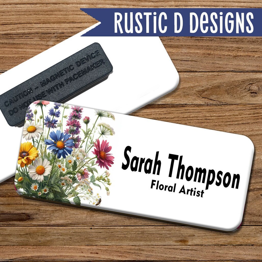 Flower Bouquet Magnetic Name Badge, Magnetic Name Tag - Etsy