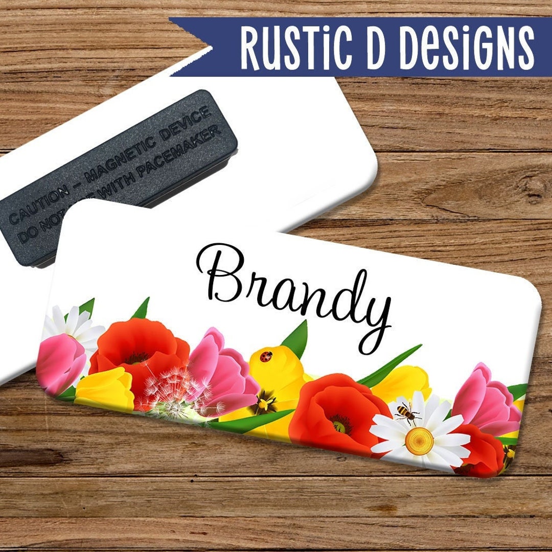 Flower Garden Magnetic Name Tag Badge - Etsy