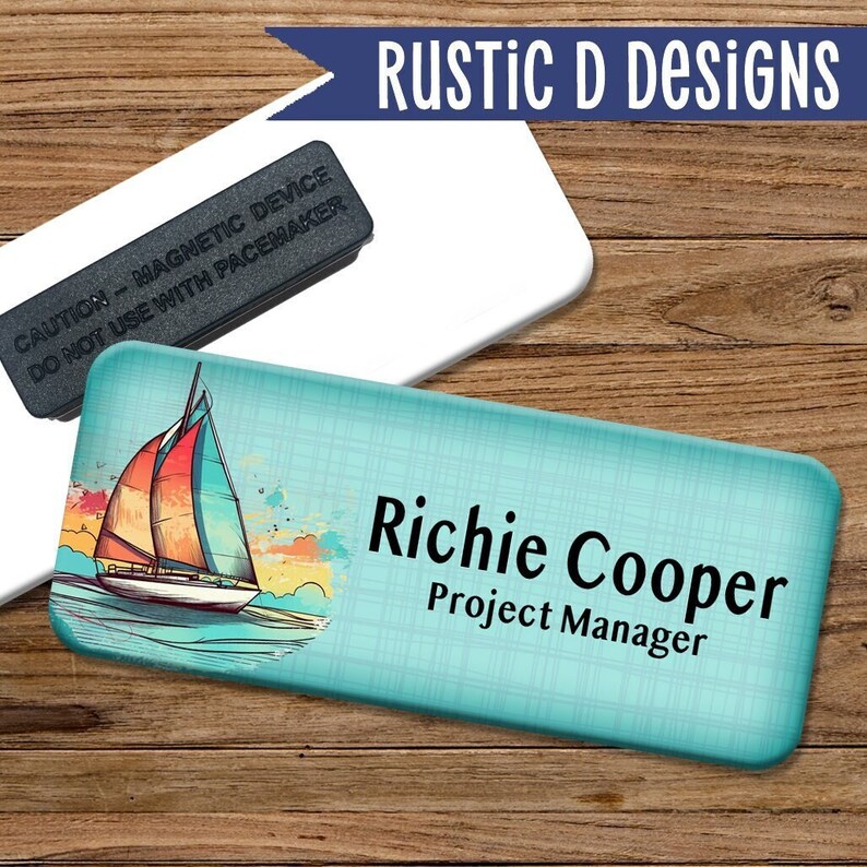 Sailboat Magnetic Name Tag Badge - Etsy