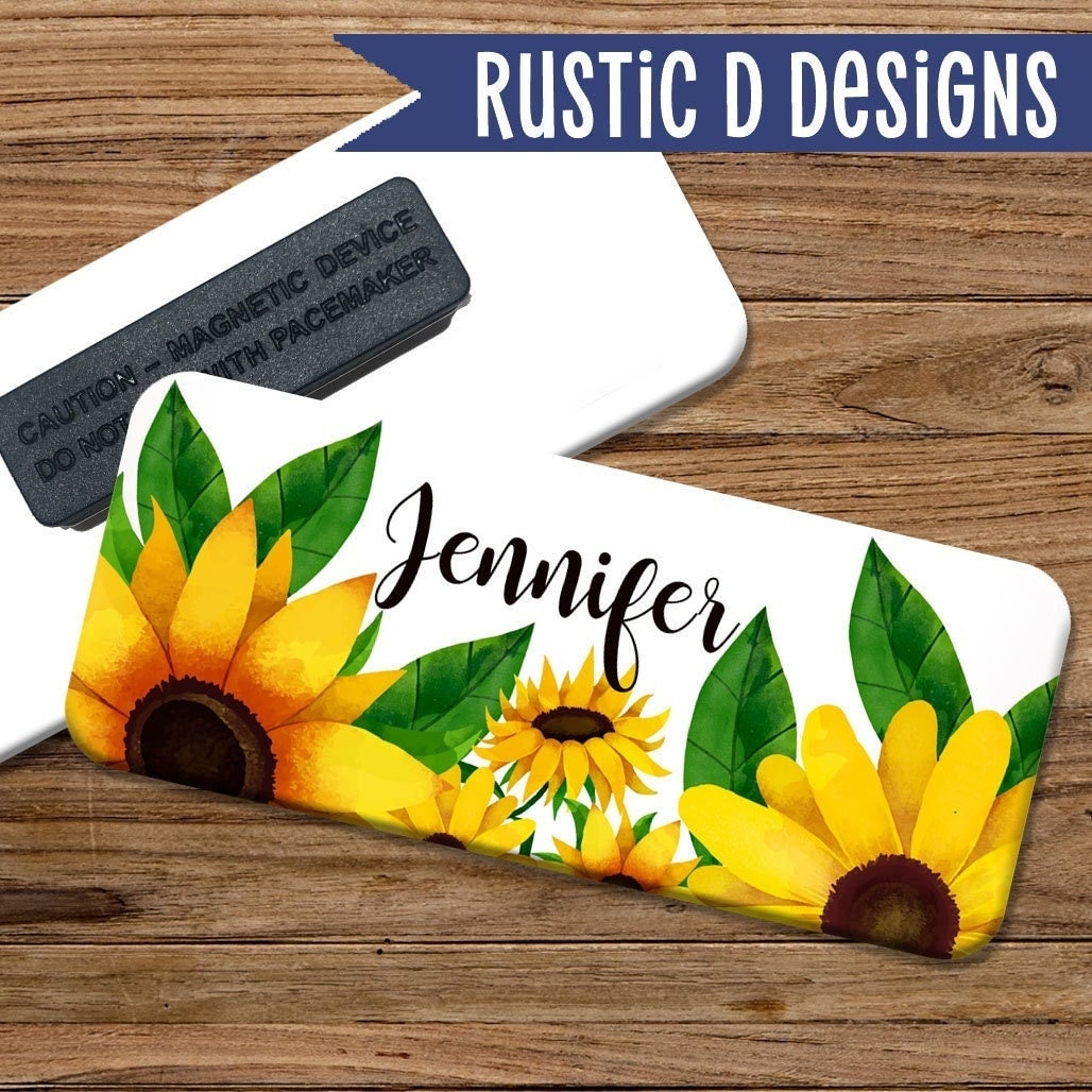 Sunflower Magnetic Name Tag Badge - Etsy