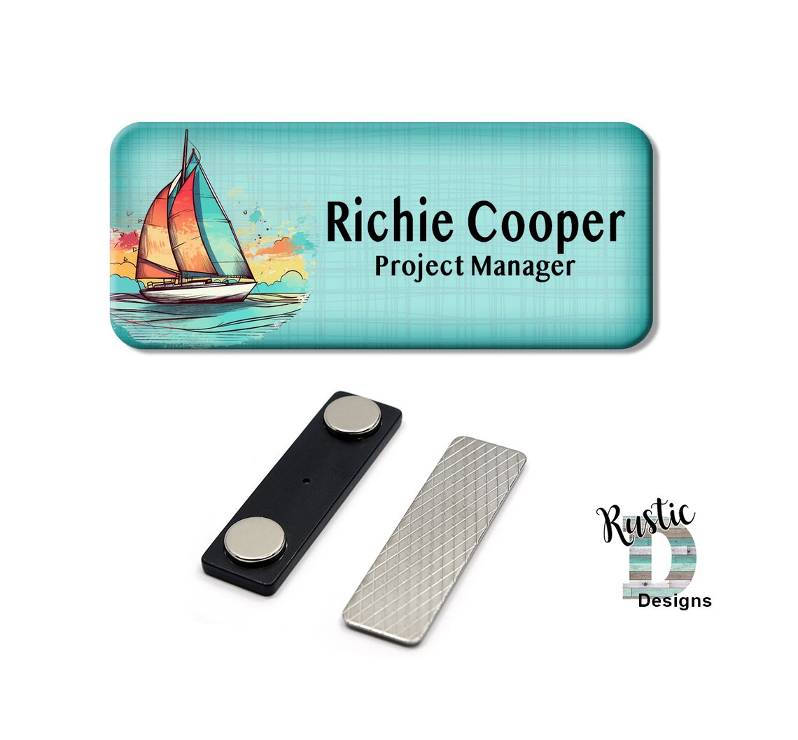 Sailboat Magnetic Name Tag Badge - Etsy