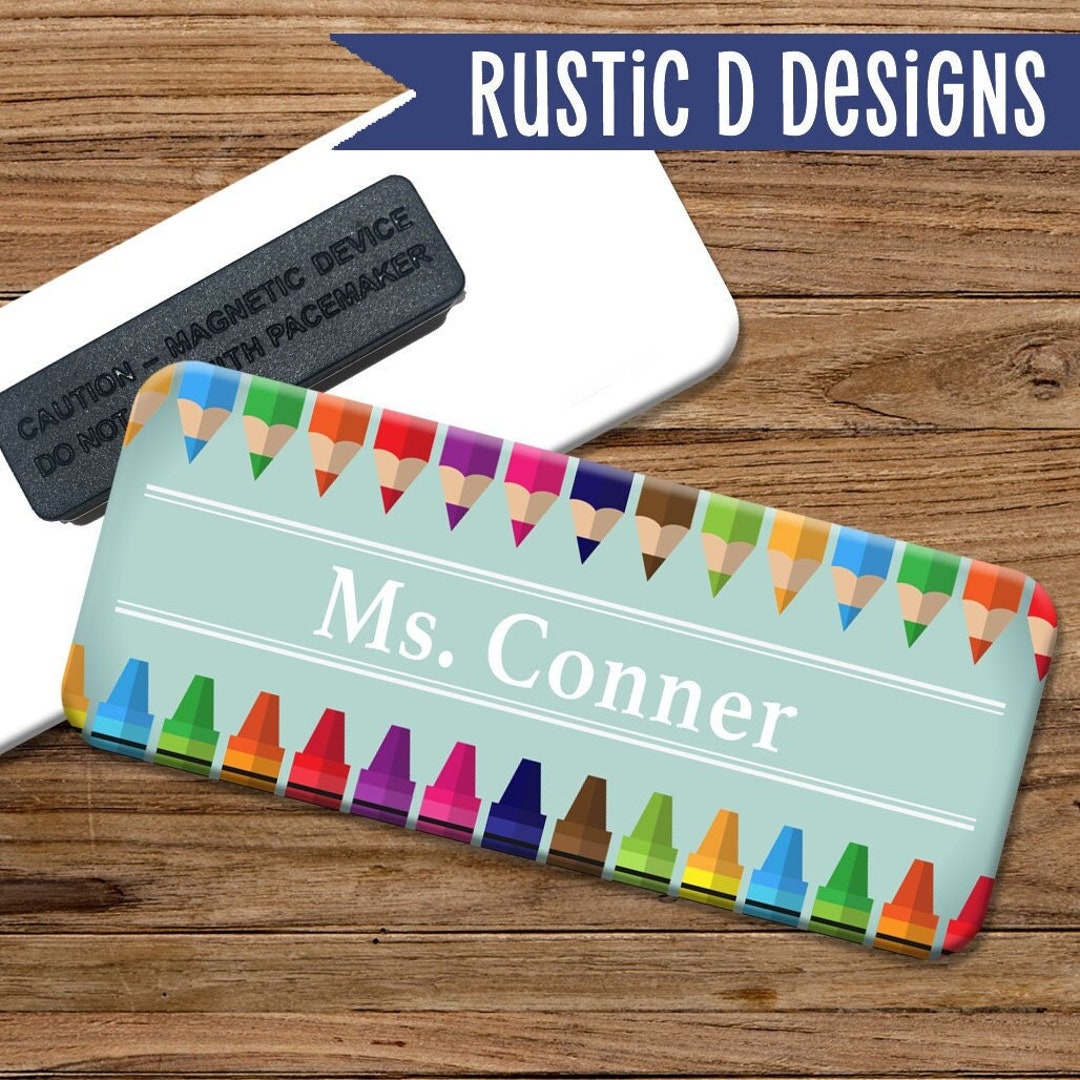 Teacher Colored Pencils Crayons Magnetic Name Tag Badge - Etsy