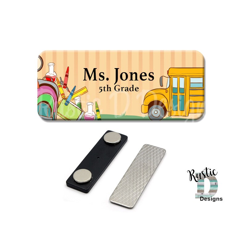 Teacher School Bus Supplies Magnetic Name Tag Badge - Etsy