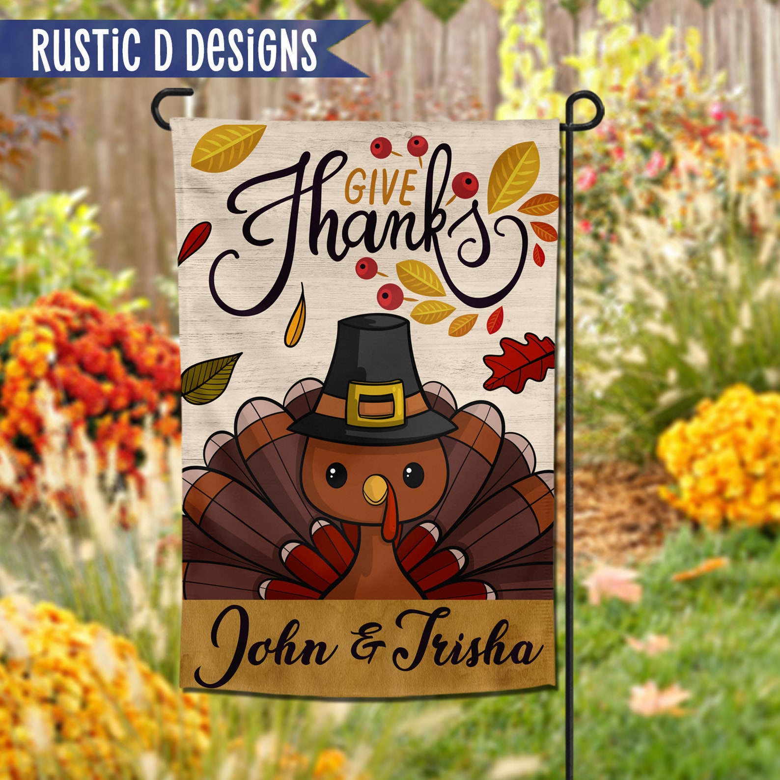 Give Thanks Thanksgiving Turkey Welcome Personalized Home Garden Banner ...
