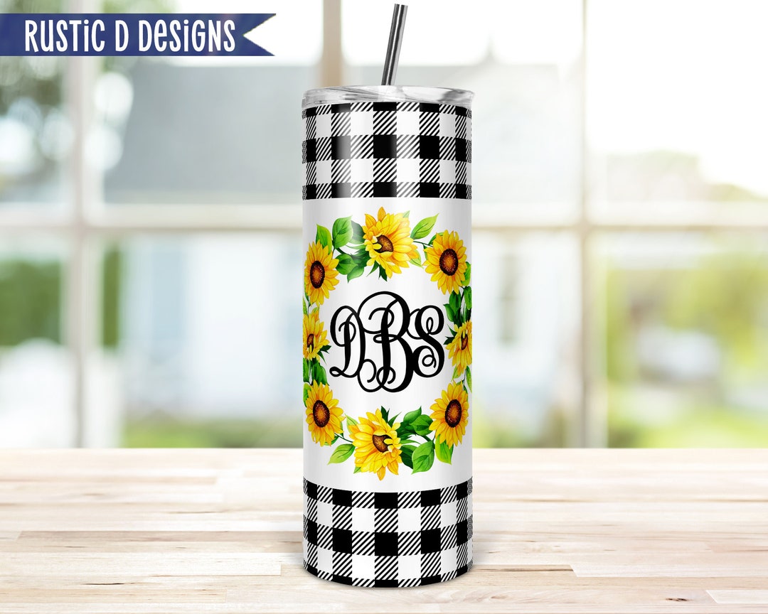 Sunflower Monogram Personalized 20oz Stainless Steel Skinny Tumbler - Etsy