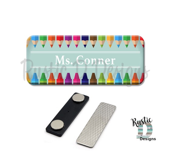 Teacher Colored Pencils Crayons Magnetic Name Badge Magnetic | Etsy