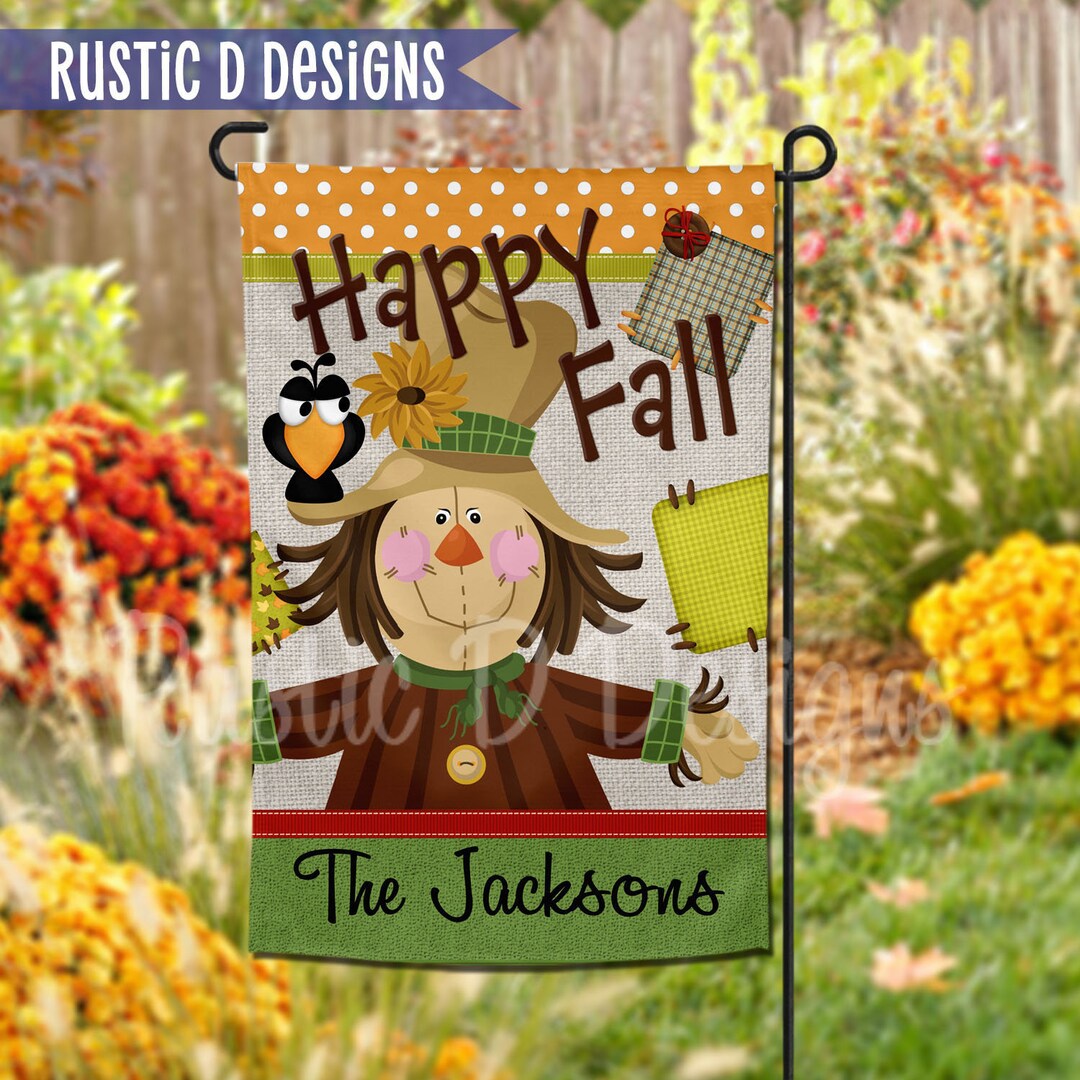 Happy Fall Scarecrow Autumn Personalized Home Garden Banner 12"x18" - Etsy