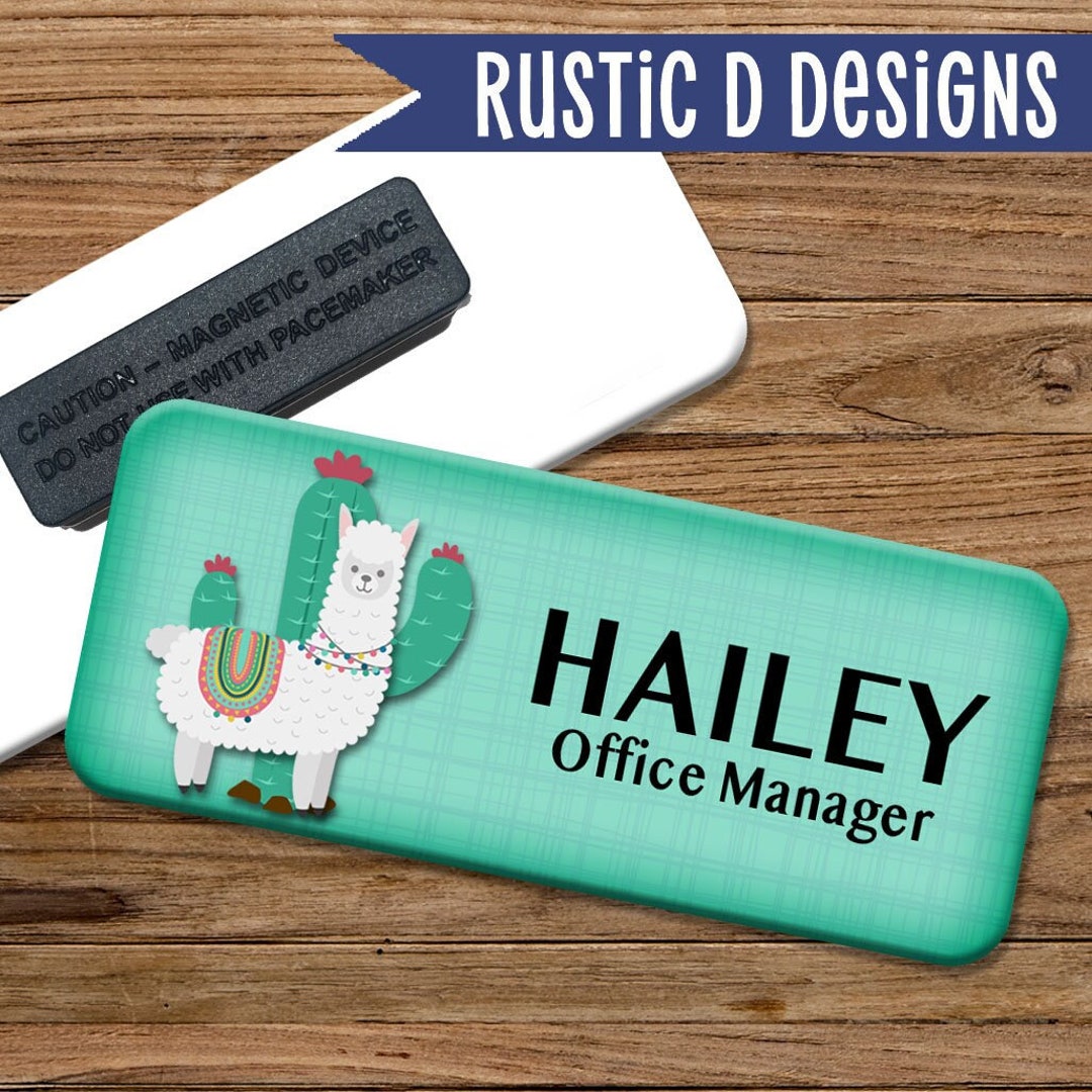 Llama Cactus Magnetic Name Tag Badge - Etsy