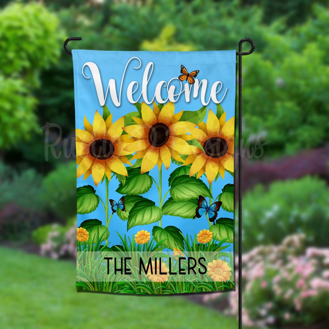 Sunflowers & Butterflies Personalized Welcome Garden Banner 12"x18" - Etsy
