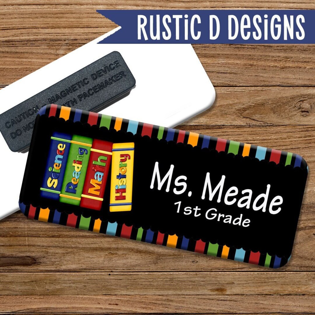School Books Teacher Magnetic Name Badge, Magnetic Name Tag - Etsy